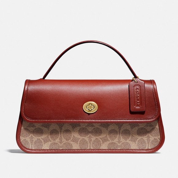 Coach | Bags | Coach Signature Canvas Turnlock Clutch Bag Medium Beige ...